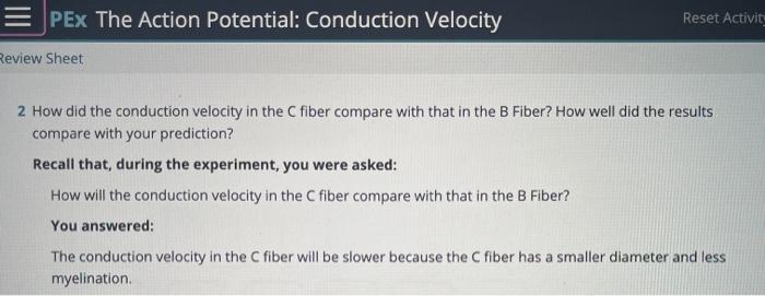 Solved Reset Activit PEx The Action Potential: Conduction | Chegg.com