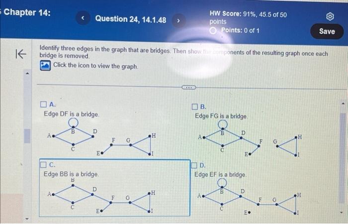 Solved identify three edges in the graph that are bridges. | Chegg.com
