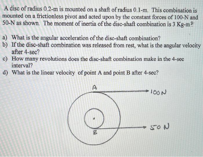 Solved A disc of radius 0.2−m is mounted on a shaft of | Chegg.com