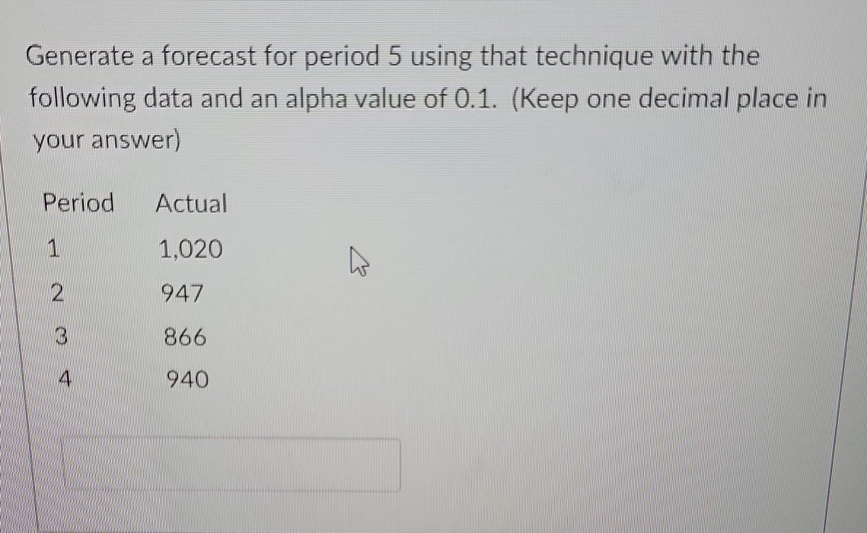 Solved Generate a forecast for period 5 using that technique | Chegg.com