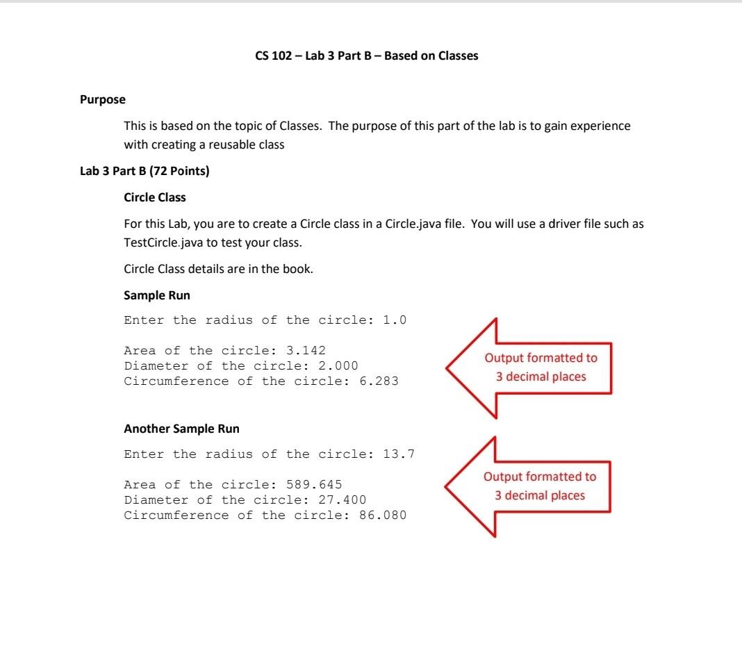 Solved CS 102 - Lab 3 Part B - Based on Classes Purpose This | Chegg.com