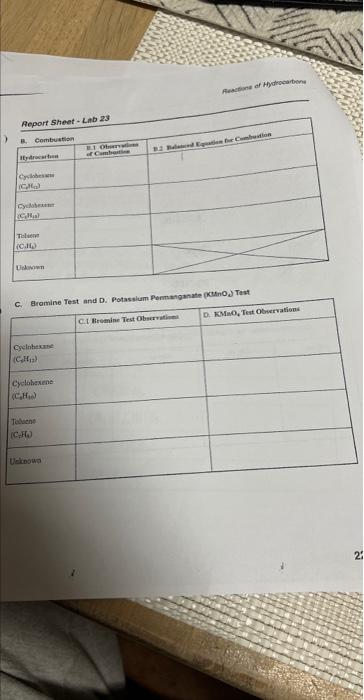 Solved Report Sheet - Lab 23 fleactinnt of Hydrocarbons C. | Chegg.com