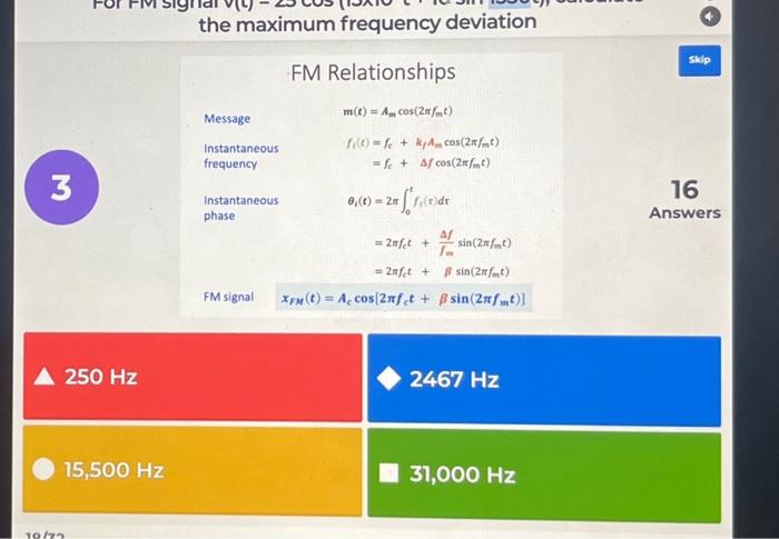 Solved the maximum frequency deviation FM Relationships | Chegg.com