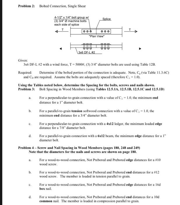 Problem 2: Bolted Connection, Single Shear Splice | Chegg.com