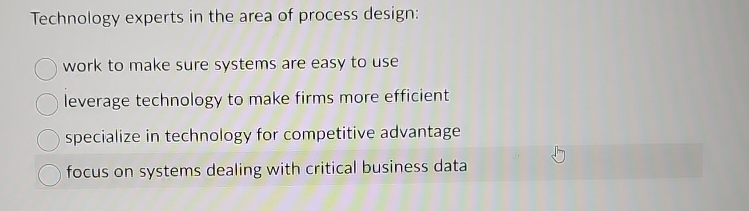 Solved Technology experts in the area of process design:work | Chegg.com