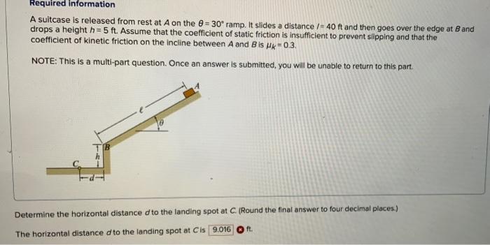 Solved A suitcase is released from rest at A on the θ=30∘ | Chegg.com