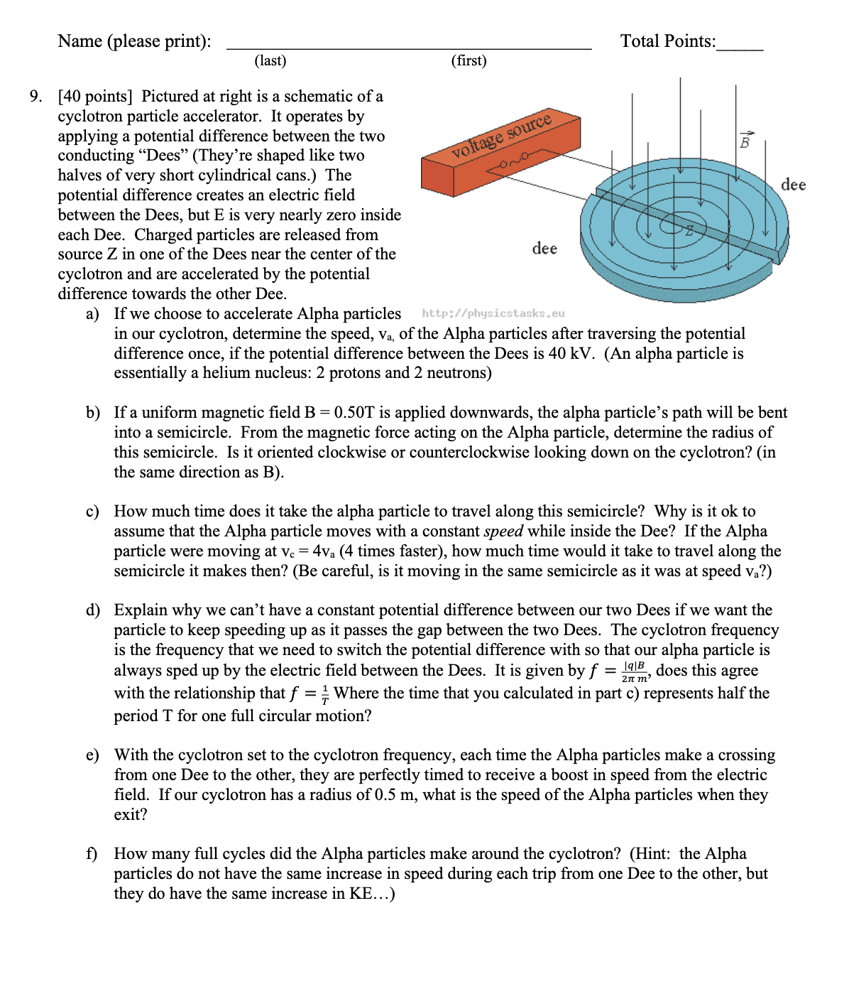 Solved Name (please print): Total Points:(last)9. [40 | Chegg.com