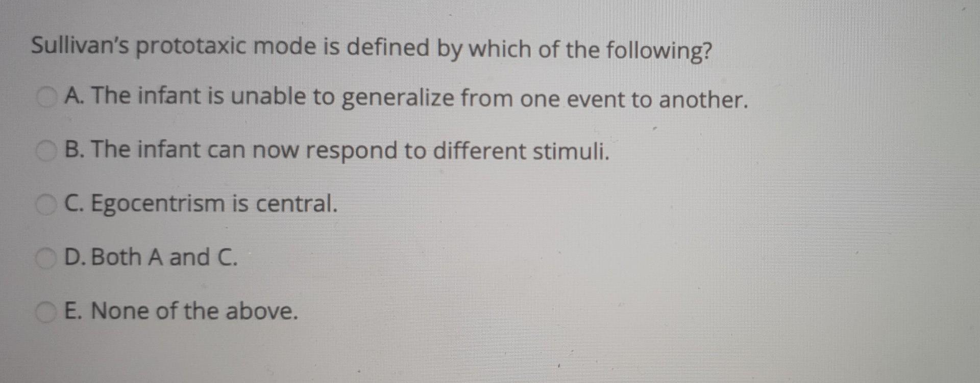 Solved Sullivan's prototaxic mode is defined by which of the | Chegg.com