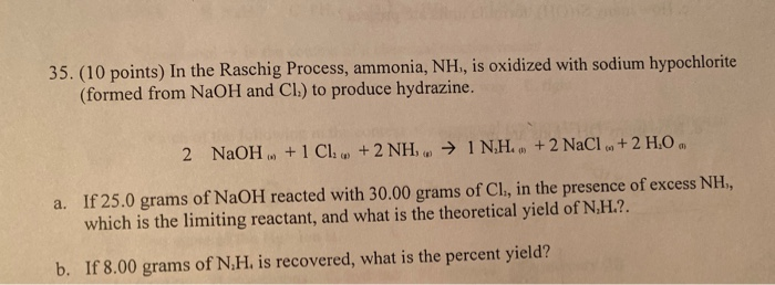 Solved 35. (10 points) In the Raschig Process, ammonia, NH, | Chegg.com
