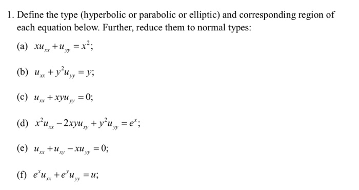 Solved 1. Define the type (hyperbolic or parabolic or | Chegg.com