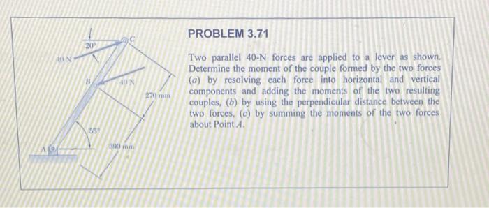 Solved Two parallel 40−N forces are applied to a lever as | Chegg.com