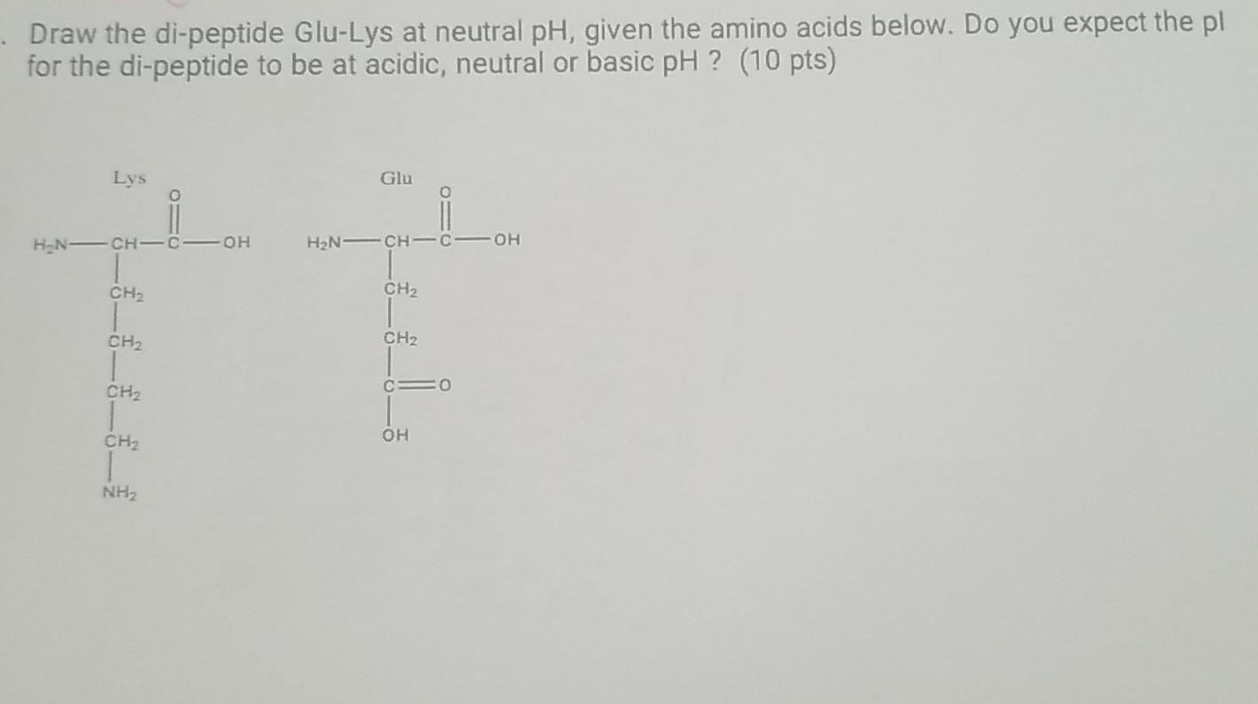 Solved · Draw the di-peptide Glu-Lys at neutral pH, given | Chegg.com