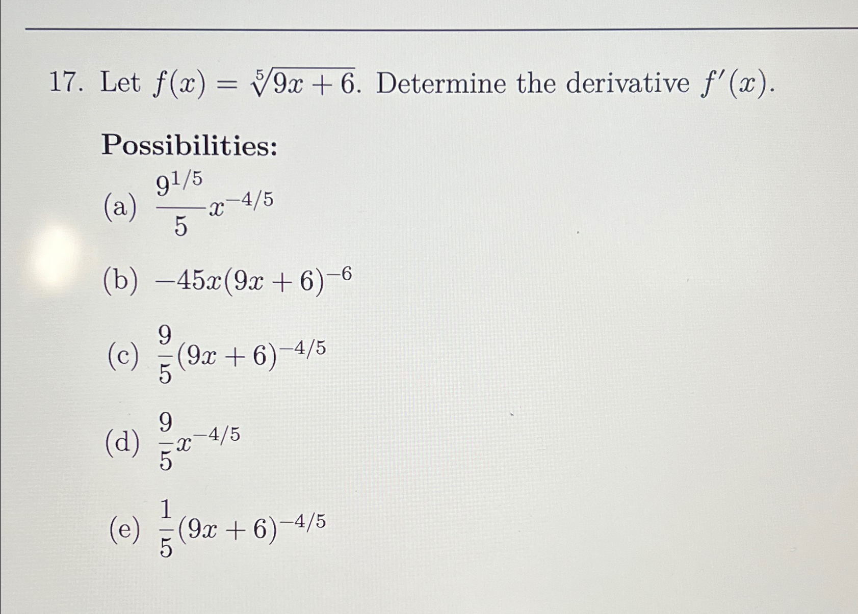 Solved Let f(x)=9x+65. ﻿Determine the derivative f'(x). | Chegg.com