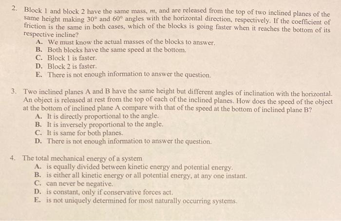 Solved 2. Block 1 and block 2 have the same mass, m, and are | Chegg.com