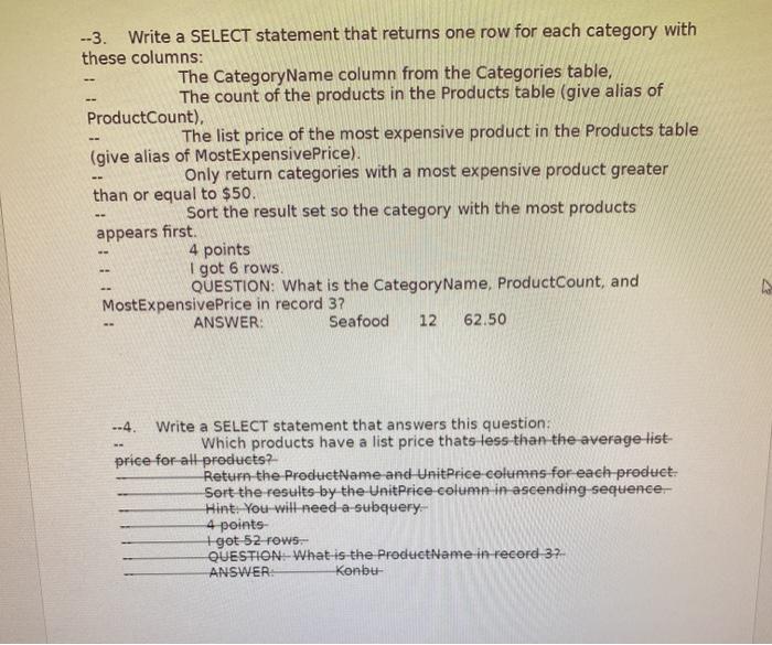 Solved --3. Write a SELECT statement that returns one row | Chegg.com