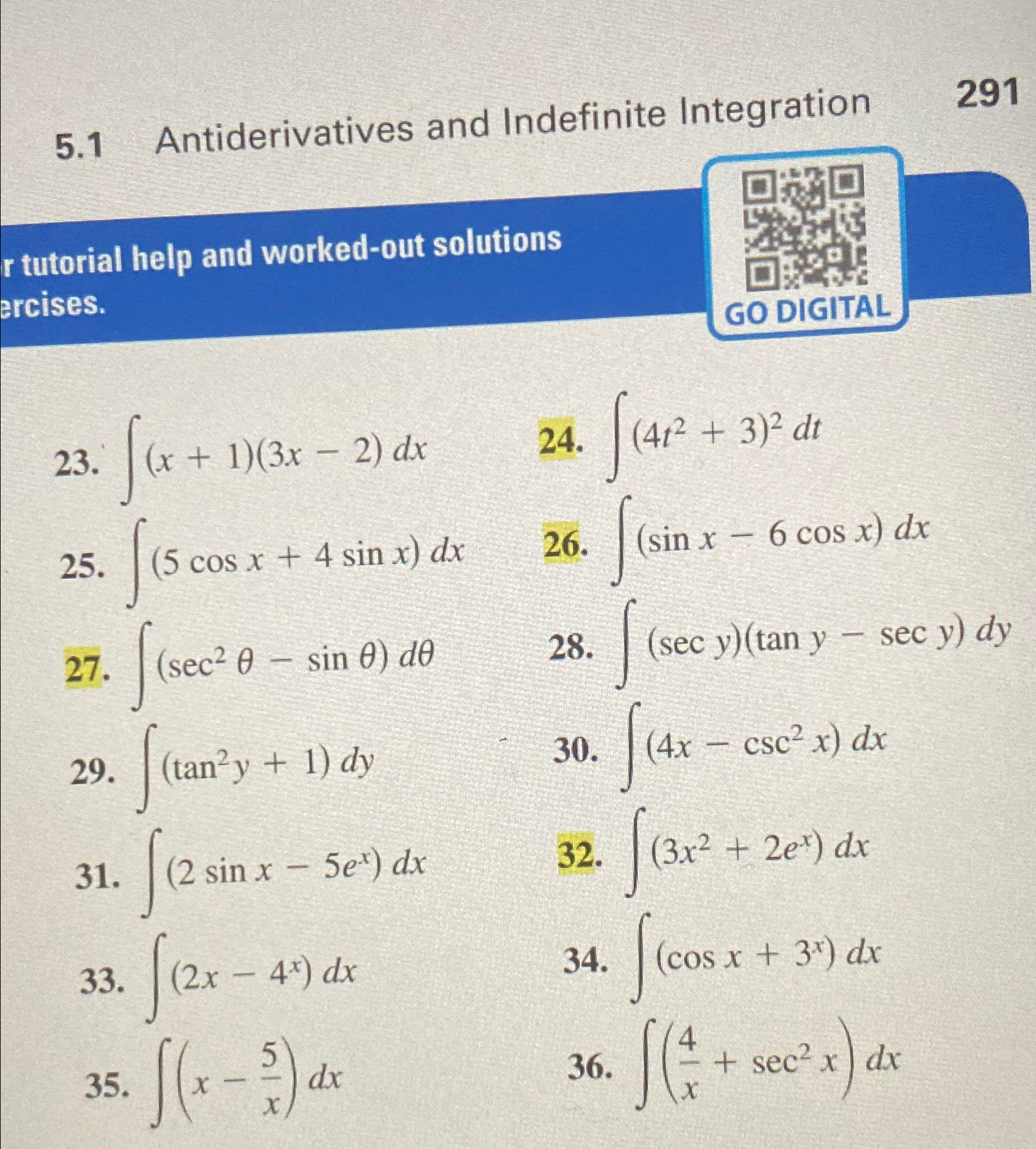 Solved 5.1 ﻿Antiderivatives and Indefinite Integration291r | Chegg.com