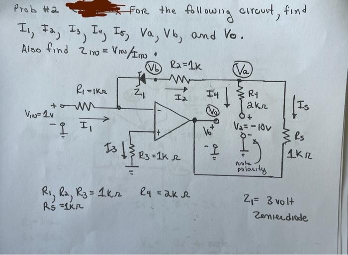 Solved Prob \#2 For the following circuit, find | Chegg.com