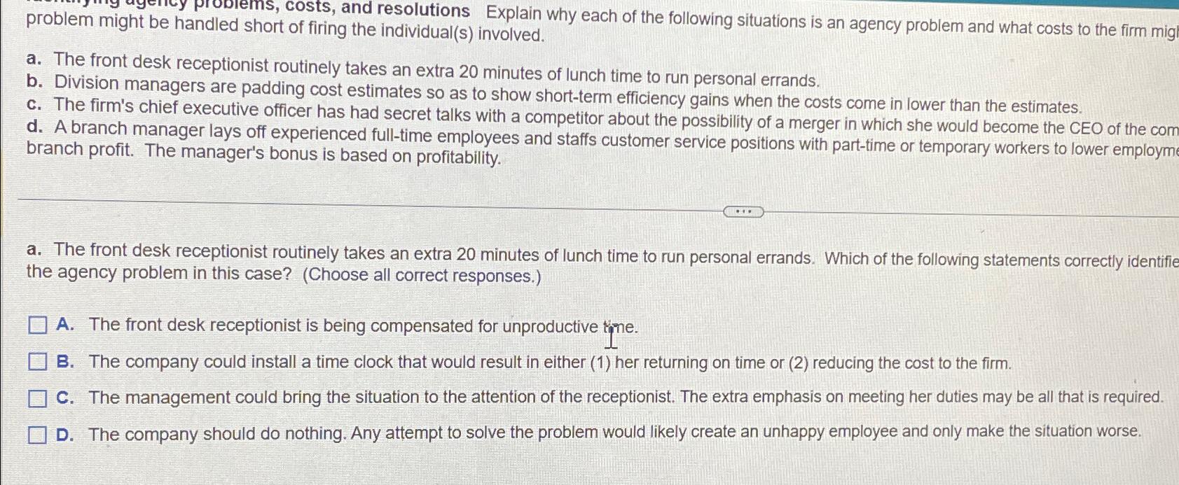 Solved problem might be handled shs, ﻿costs, and resolutions | Chegg.com