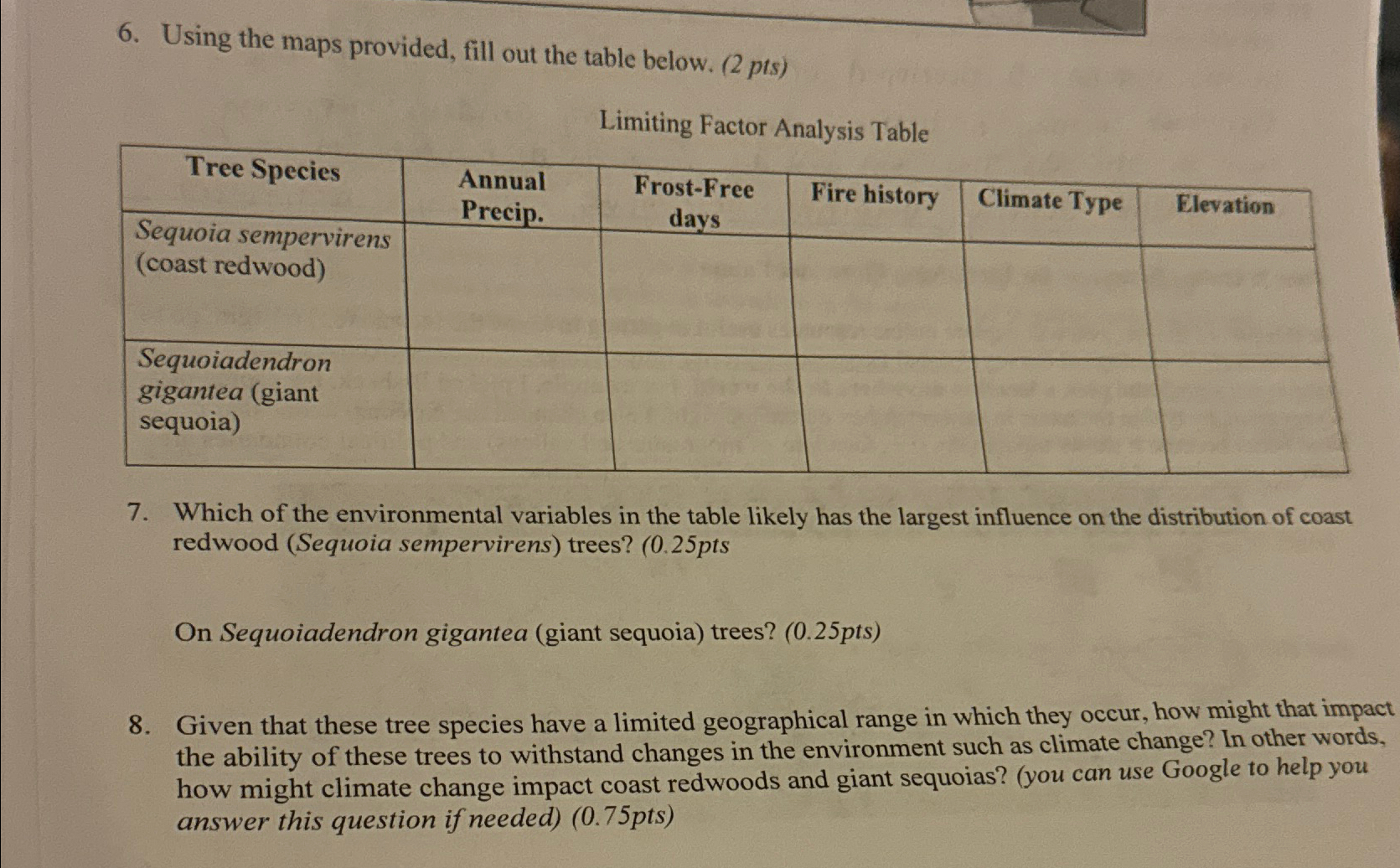 Solved Using the maps provided, fill out the table below. (2 | Chegg.com