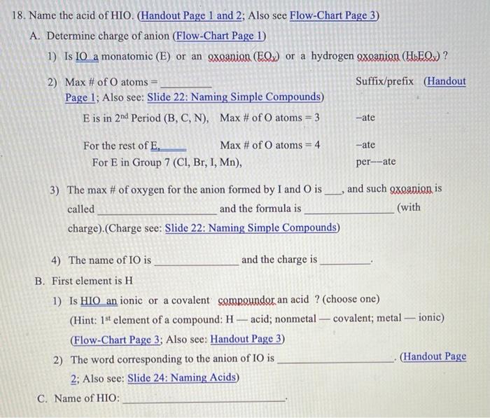 Solved 18. Name the acid of HIO. (Handout Page 1 and 2; Also | Chegg.com