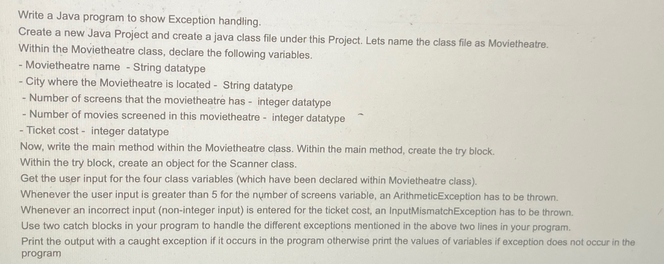 Solved Write a Java program to show Exception | Chegg.com