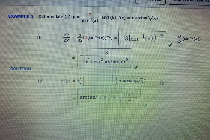 Solved EXAMPLES Differentiate (a) y = 3 sin-f(x) and (b) | Chegg.com