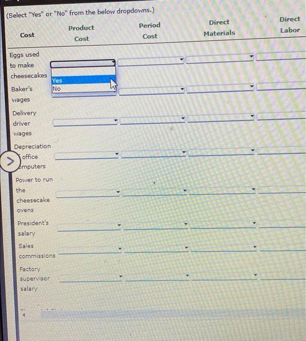 Solved (Select "Yes" or "No" from the below dropdowns.) | Chegg.com