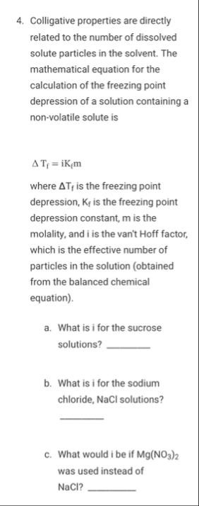 Solved Colligative properties are directly related to the | Chegg.com