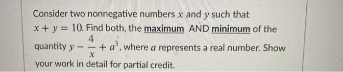 Solved Consider two nonnegative numbers x and y such that x | Chegg.com