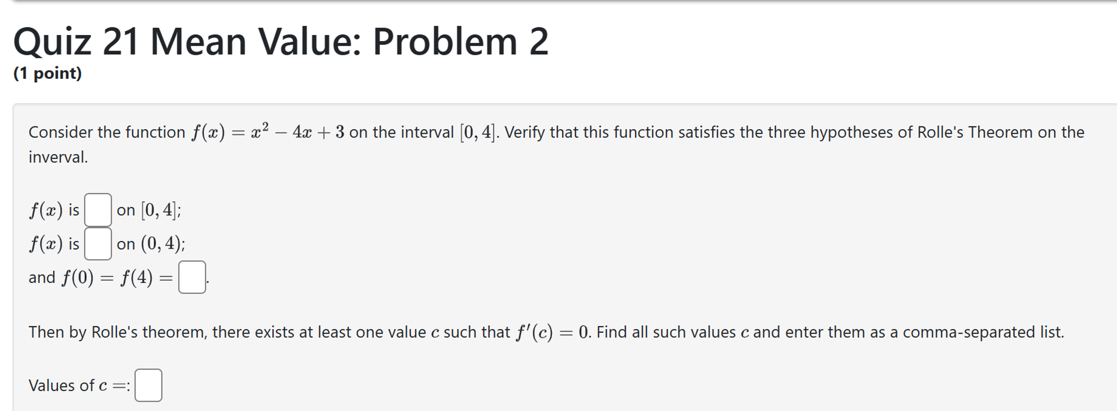 Solved Consider the function f(x)=x2-4x+3 ﻿on the interval | Chegg.com