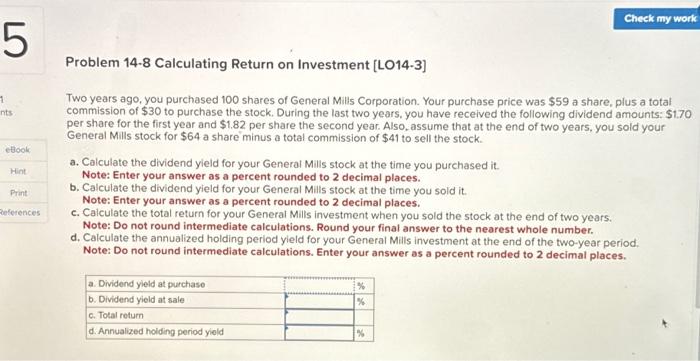 Solved Problem 14.8 Calculating Return on Investment | Chegg.com