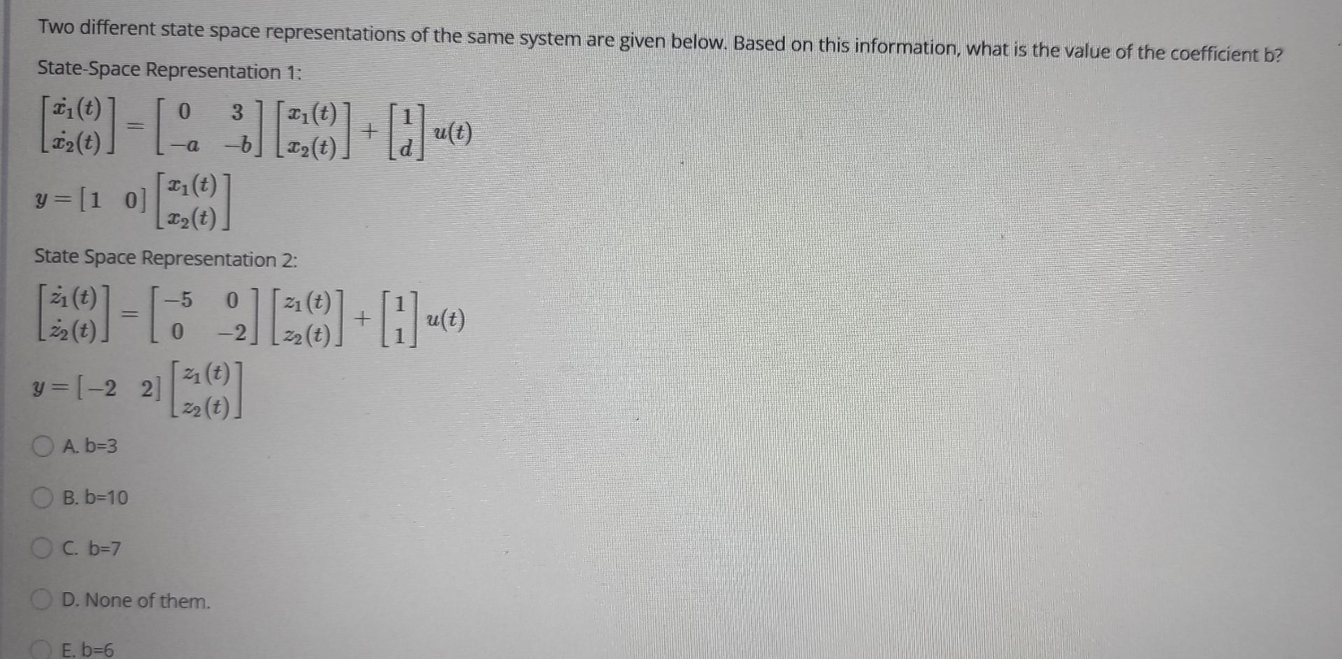Solved Two different state space representations of the same | Chegg.com