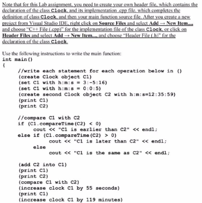 Solved Problem Statement The following class Clock | Chegg.com
