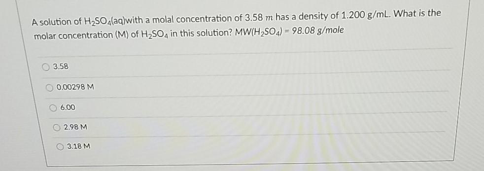 Solved A solution of H2SO4(aq)with a molal concentration of | Chegg.com