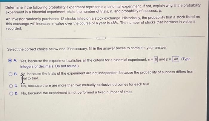 Solved Determine if the following probability experiment | Chegg.com