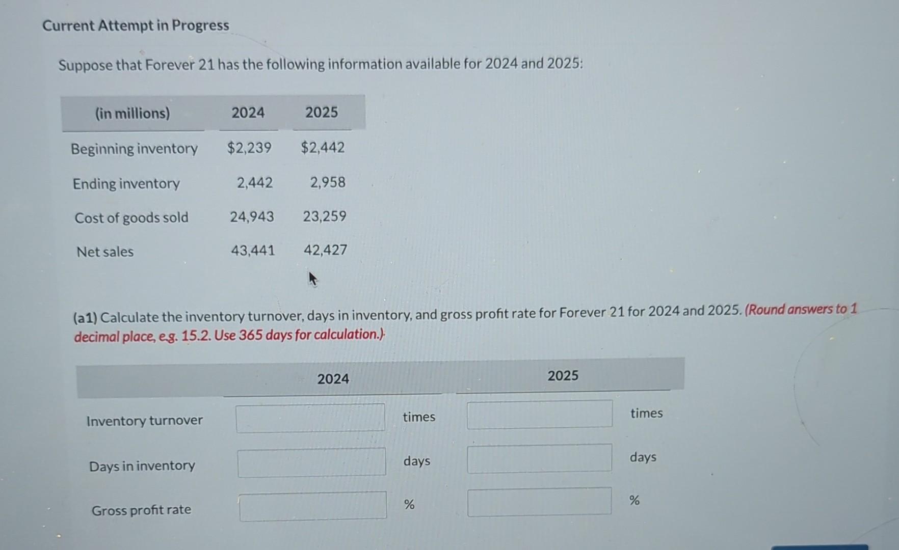 Solved Current Attempt in Progress Suppose that Forever 21 | Chegg.com