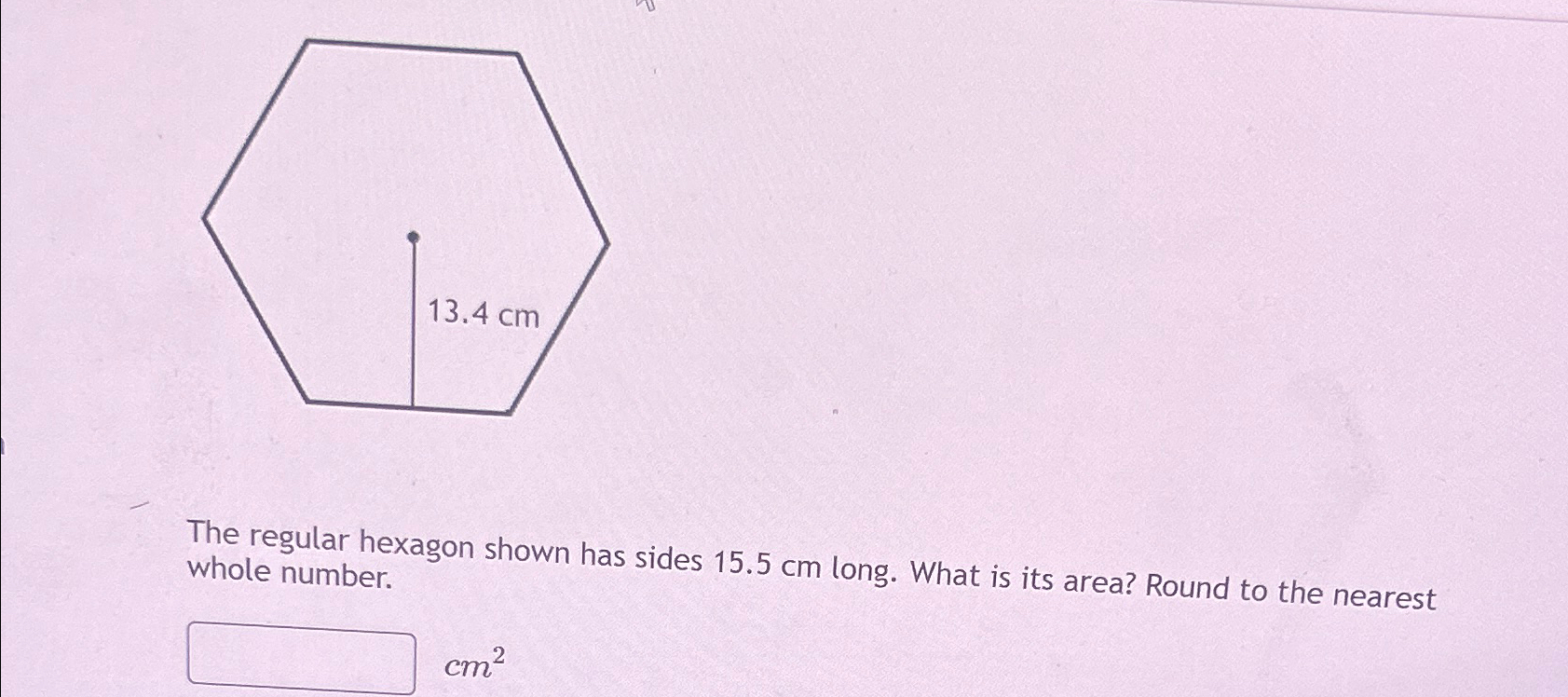 Solved The regular hexagon shown has sides 15.5cm ﻿long. | Chegg.com