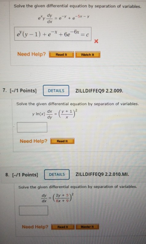 Solved Solve the given differential equation by separation | Chegg.com