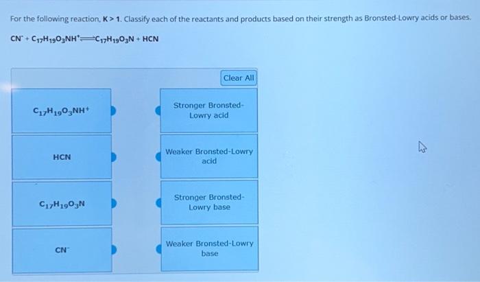 Solved For the following reaction, K> 1. Classify each of | Chegg.com