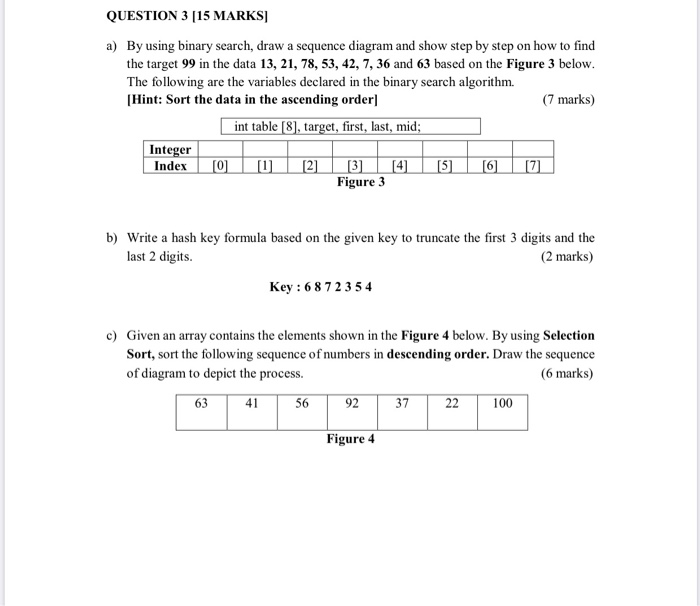 Solved QUESTION 3 [15 MARKS a) By using binary search, draw | Chegg.com