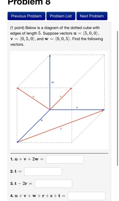 Solved (1 point) Below is a diagram of the dotted cube with | Chegg.com