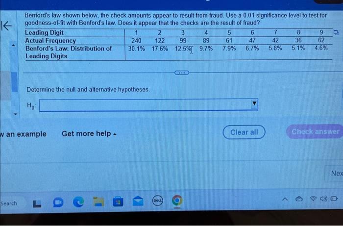 Solved Benford's law shown below, the check amounts appear | Chegg.com