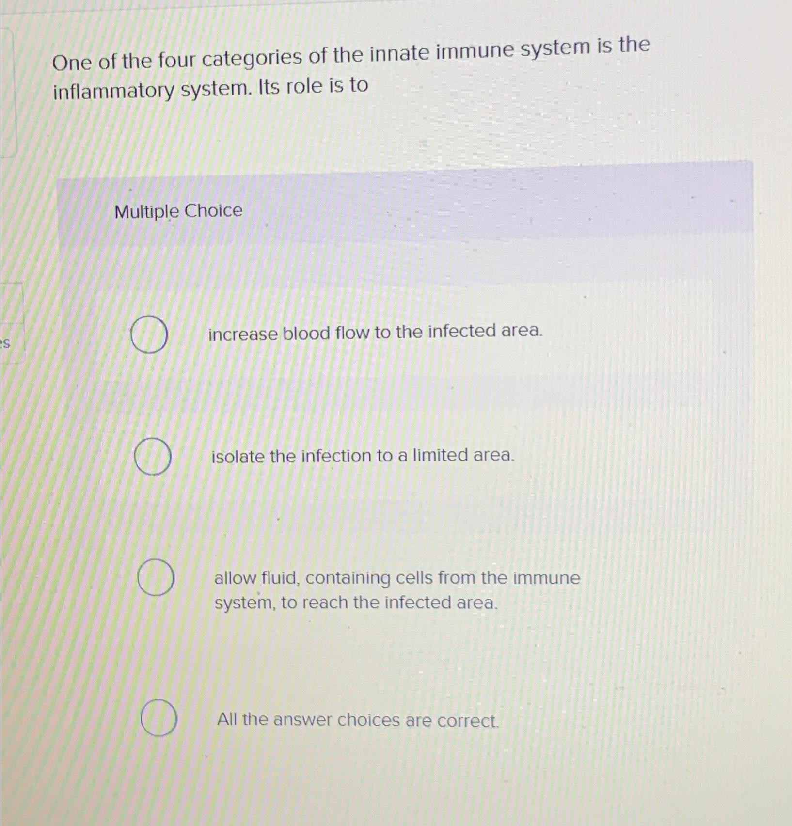 Solved One of the four categories of the innate immune | Chegg.com
