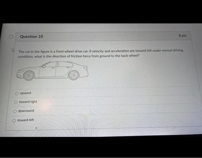 Solved Question 10 8 pts The car in the figure is a front | Chegg.com