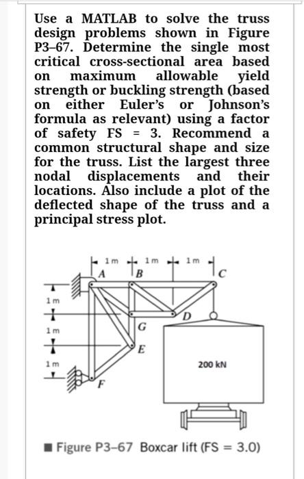 Solved Use a MATLAB to solve the truss design problems shown | Chegg.com