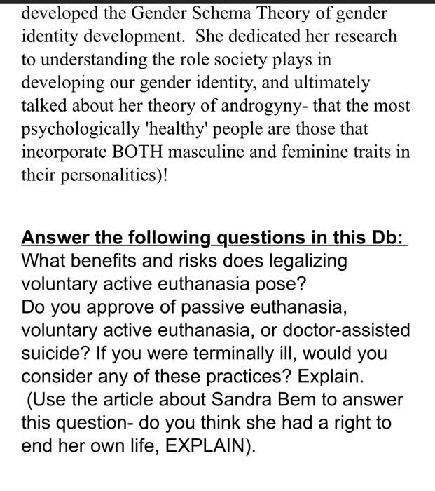 Solved developed the Gender Schema Theory of gender identity | Chegg.com