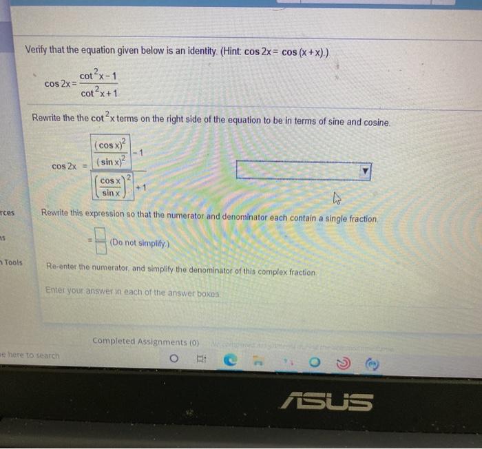 Solved Verify that the equation given below is an identity. | Chegg.com