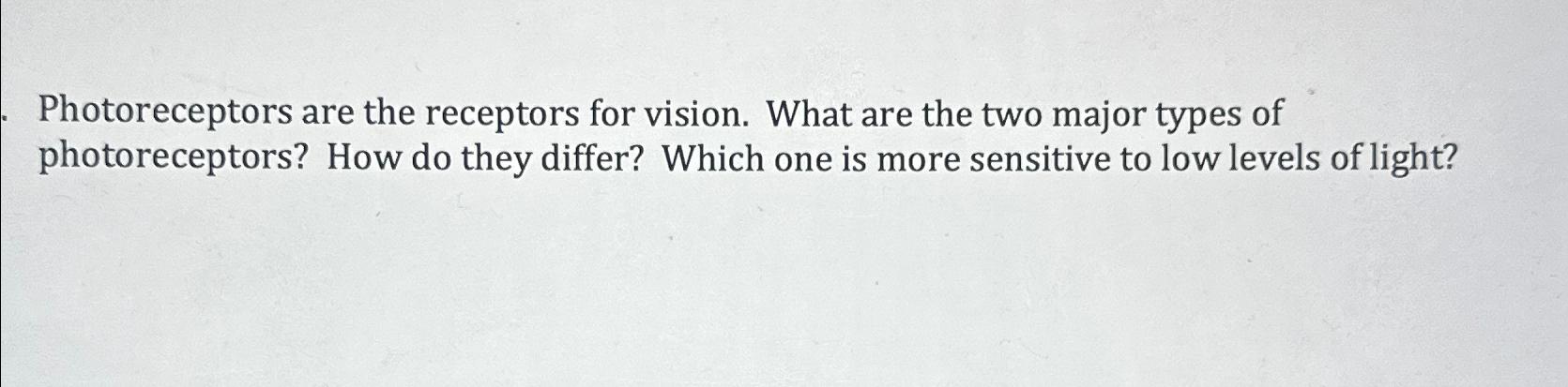 Solved Photoreceptors are the receptors for vision. What are | Chegg.com