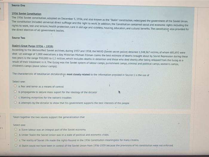 Solved Source One 1 1936 Soviet Constitution The 1936 Soviet | Chegg.com