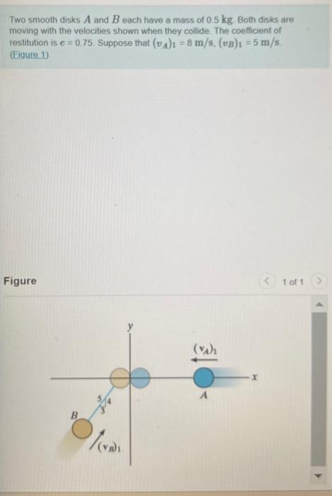 Solved Two smooth disks A and B each have a mass of 0.5 kg. | Chegg.com